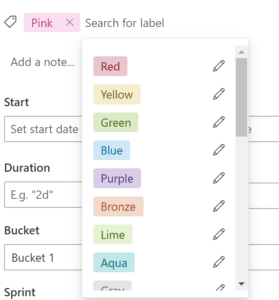 Microsoft Planner / Project for the Web Color Label Values